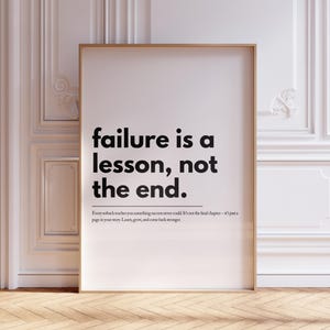 Failure is a Lesson Not the End Motivational Quote Wall Art, Uplifting ...