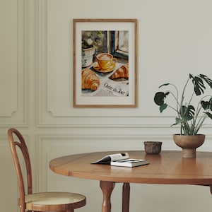 Croissant Print, French Kitchen Wall Art, Coffee Bar Print, Coffee ...