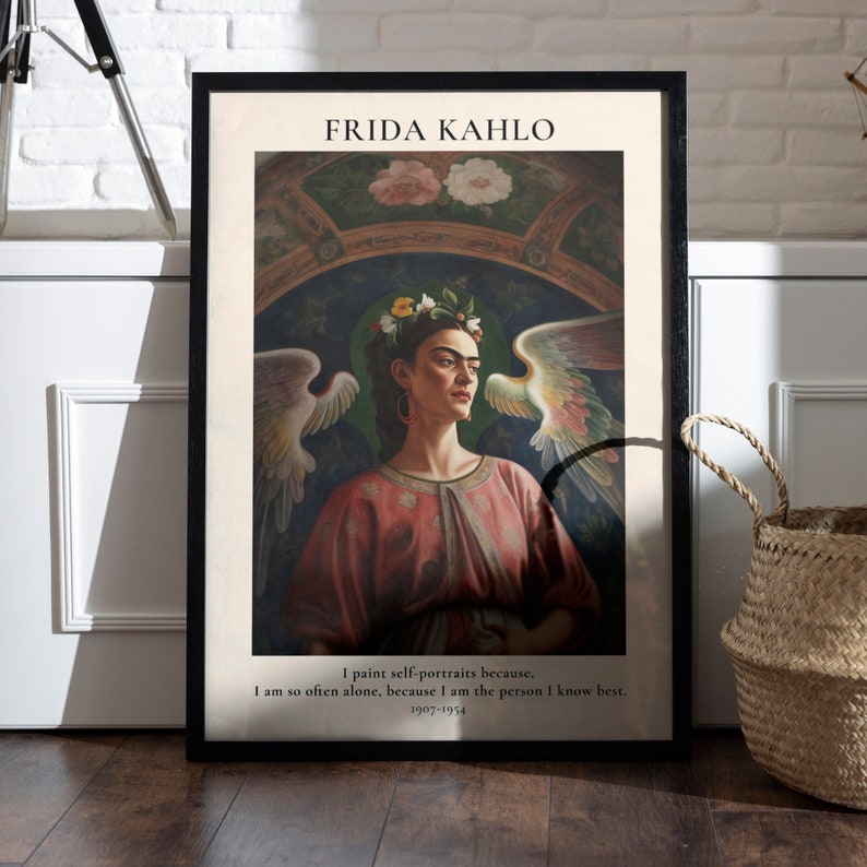 Frida Kahlo Self-portrait Quote Print, Angelic Mexican Feminist Wall ...