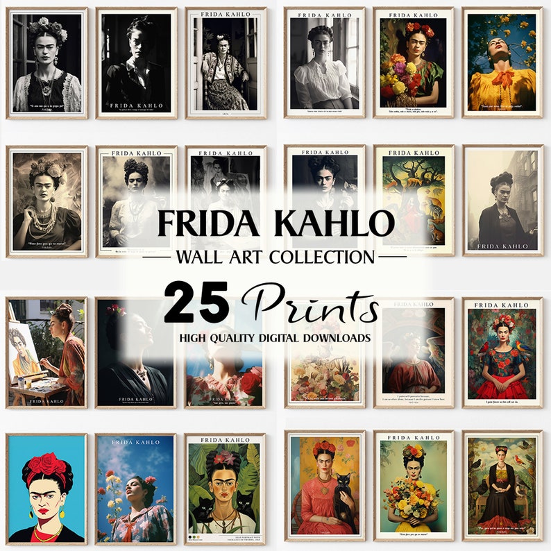 Frida Kahlo Set of 25 Art Collection, Digital Download, Gallery Wall ...