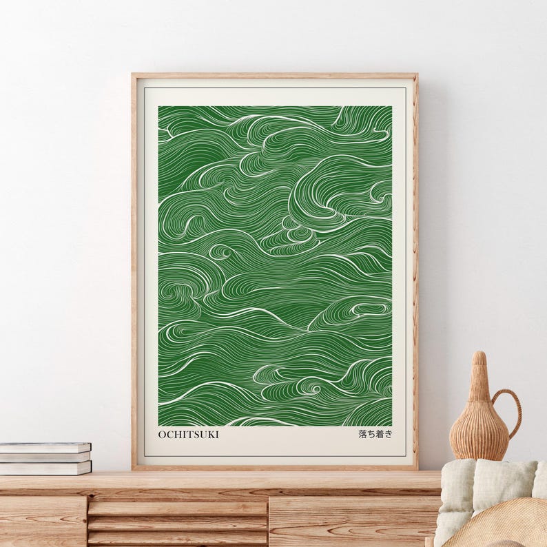 Japandi Wall Art Print, Sage Green Waves Japanese Poster, Wabi Sabi ...