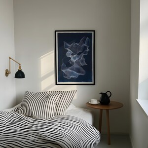 Mid Century Modern Navy Blue Poster, Modern Abstract Art Print, Japandi ...