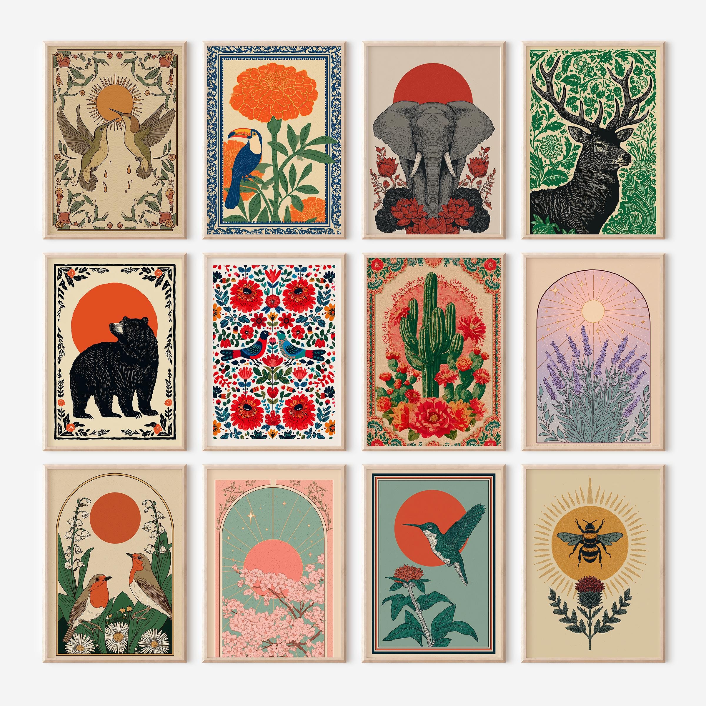Folk Art Prints Set of 100, Hummingbird, Lily of the Valley ...