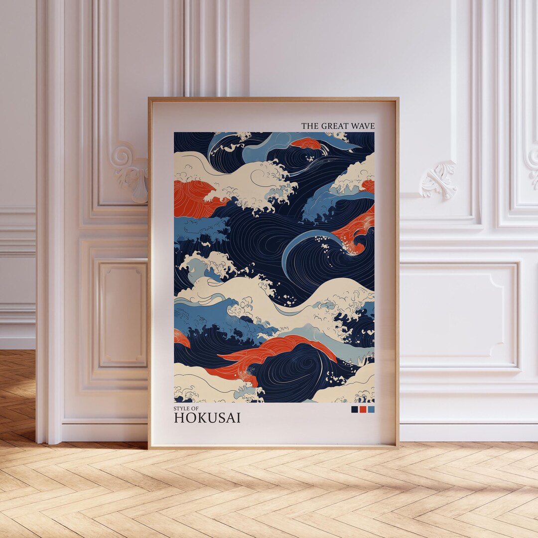 Hokusai Style the Great Wave Poster, Japandi Wall Art, Hokusai Print ...
