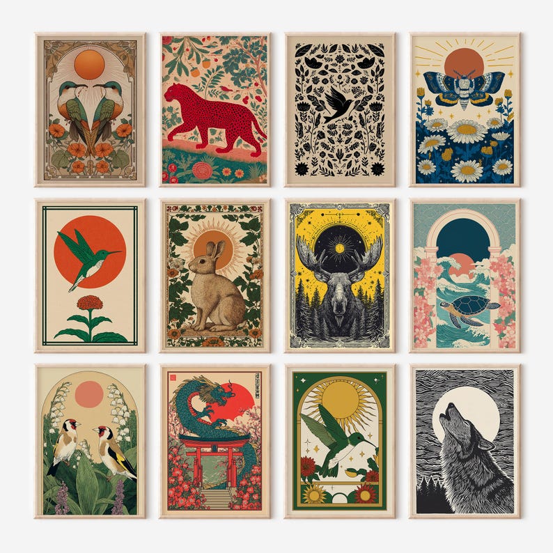 Folk Art Prints Set of 100, Hummingbird, Lily of the Valley ...