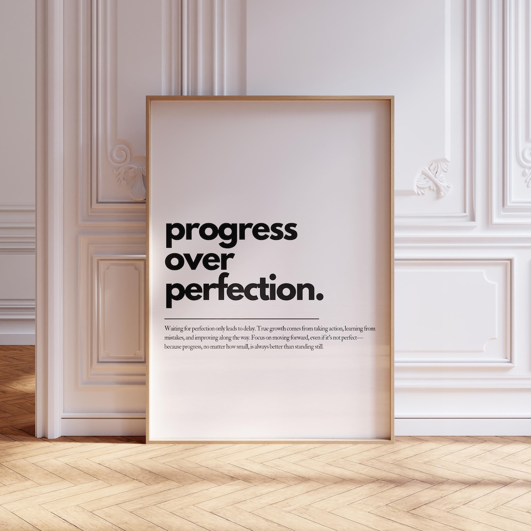 Motivational Poster, Progress Over Perfection, Uplifting Quote, Positive Vibes Typography Print ...