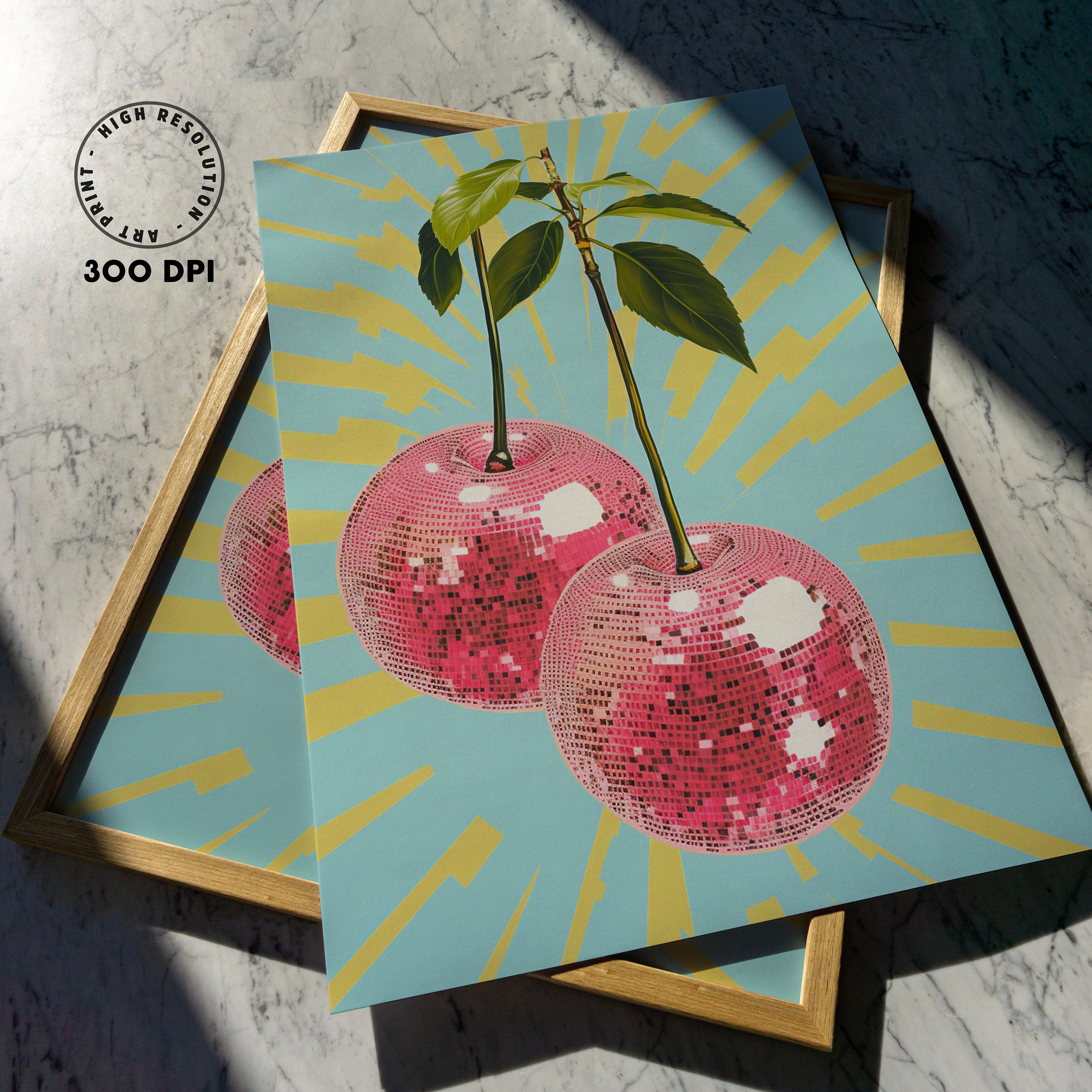 Pink Cherry Disco Balls Print, Disco Ball Print, Pink Orange Wall Art ...