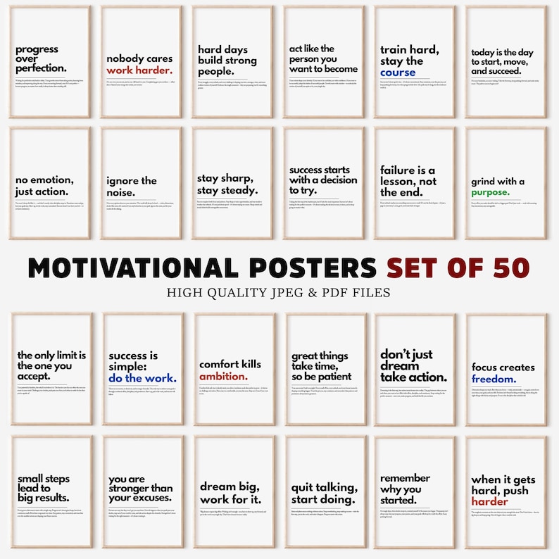 50 Typography Motivational Prints, Inspirational Quote Wall Art (PDF ...