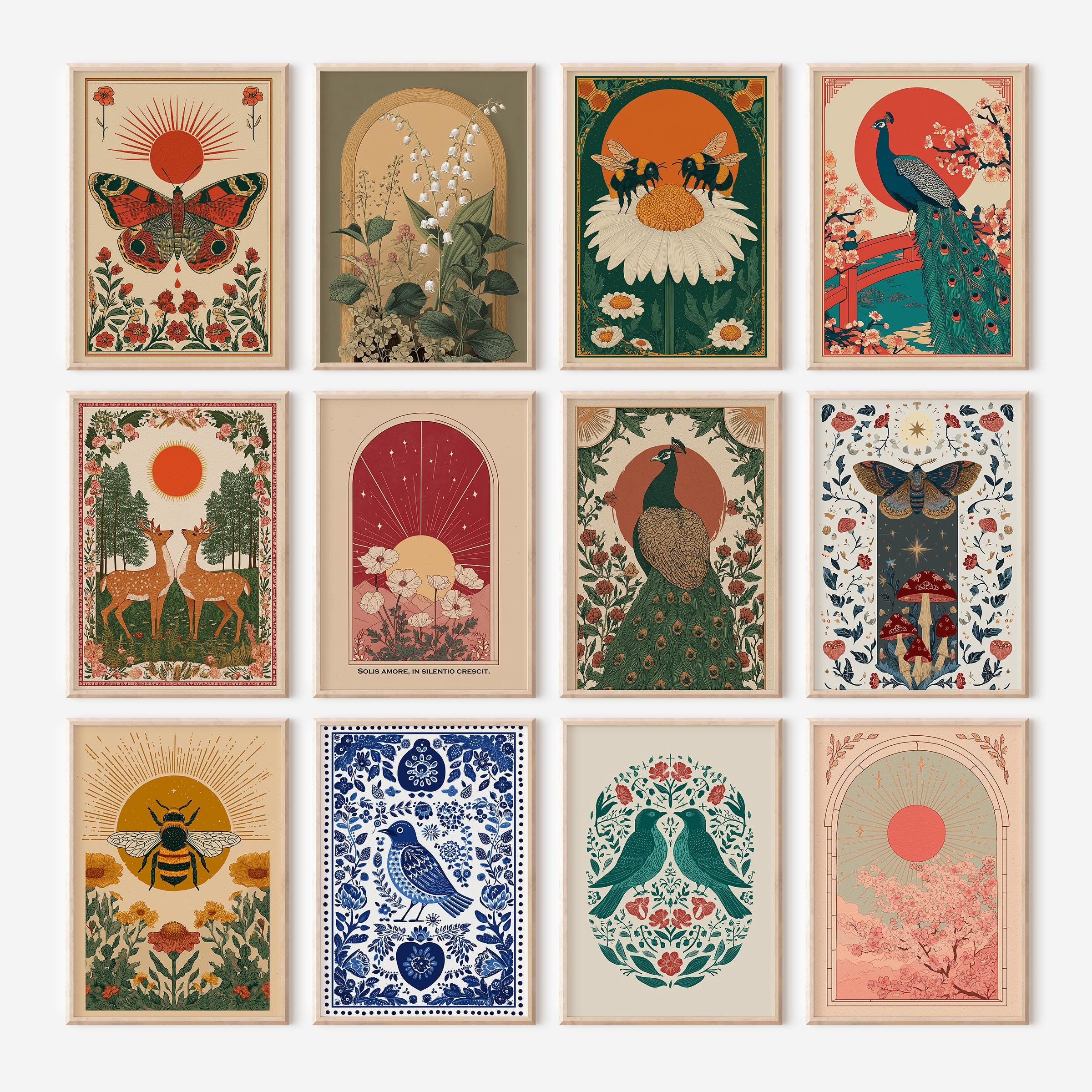 Folk Art Prints Set of 100, Hummingbird, Lily of the Valley ...