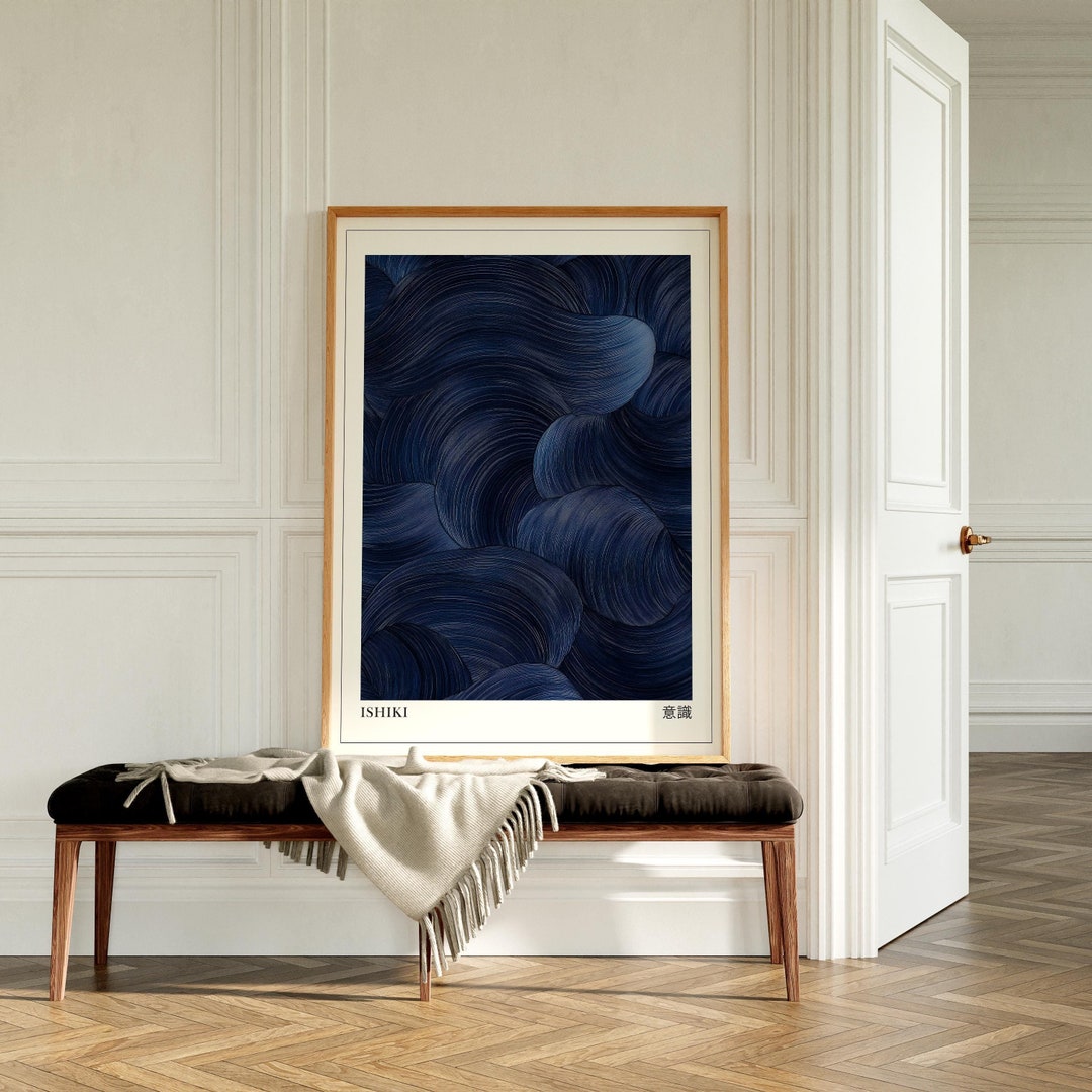 Navy Blue Japandi Wall Art Print, Meditation Room Poster, Wabi Sabi Wall Art, Japanese Wall Art ...