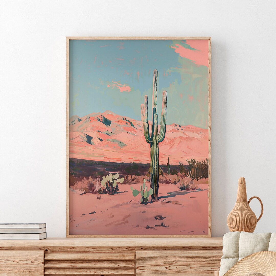 Cactus Print, Desert Art, Landscape Painting, Cactus Wall Art ...