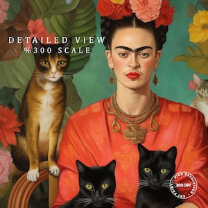 Frida Kahlo Cats and Flowers Poster, Frieda Kahlo, Frida Khalo, Digital ...