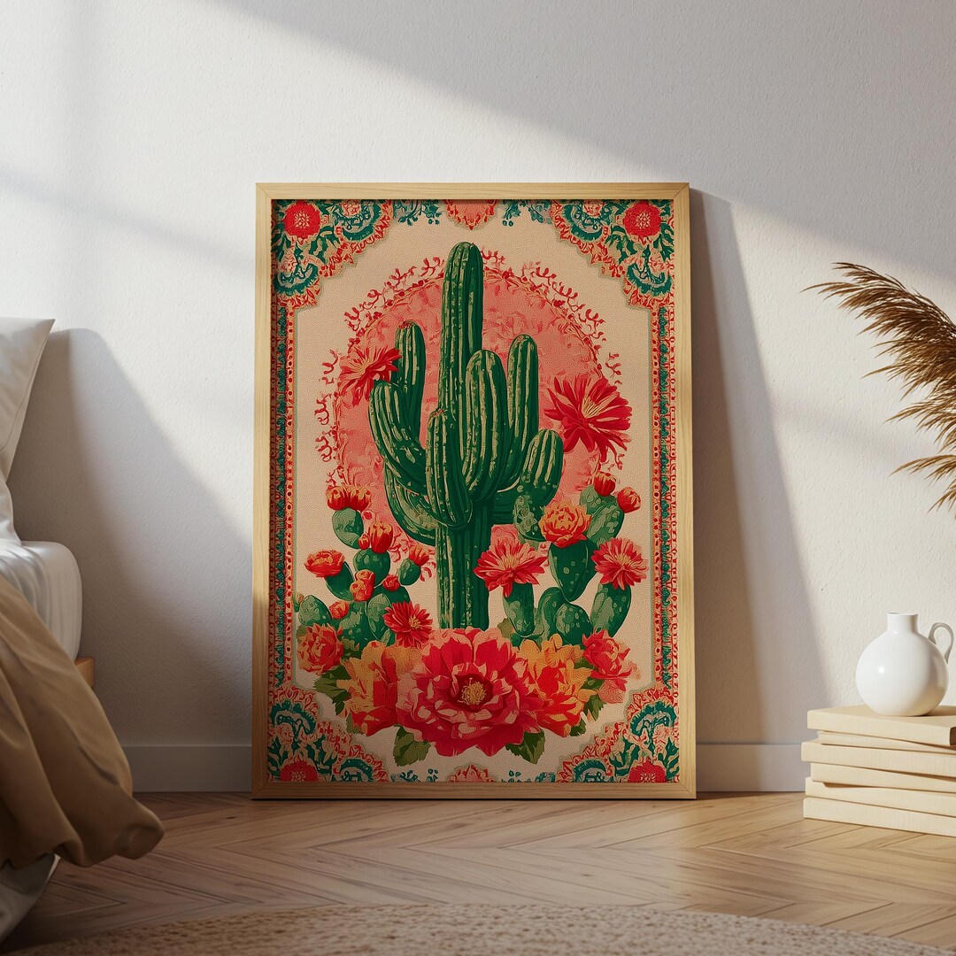 Cactus Folk Art Print: Southwestern Floral Wall Decor (digital Download ...