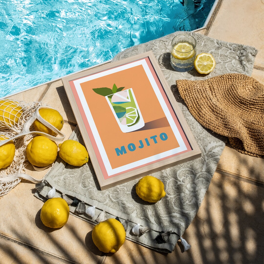 Beachy Room Decor, Mojito Poster, Cocktail Prints, Bar Cart Print, Bar ...