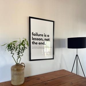 Failure is a Lesson Not the End Motivational Quote Wall Art, Uplifting ...
