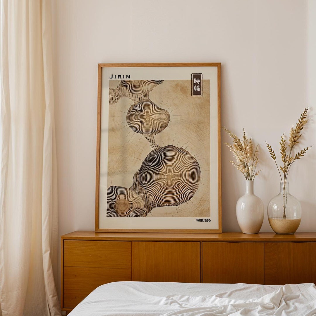 Jirin Japandi Tree Rings Wall Art, Wabi Sabi Wood Grain Print, Zen ...