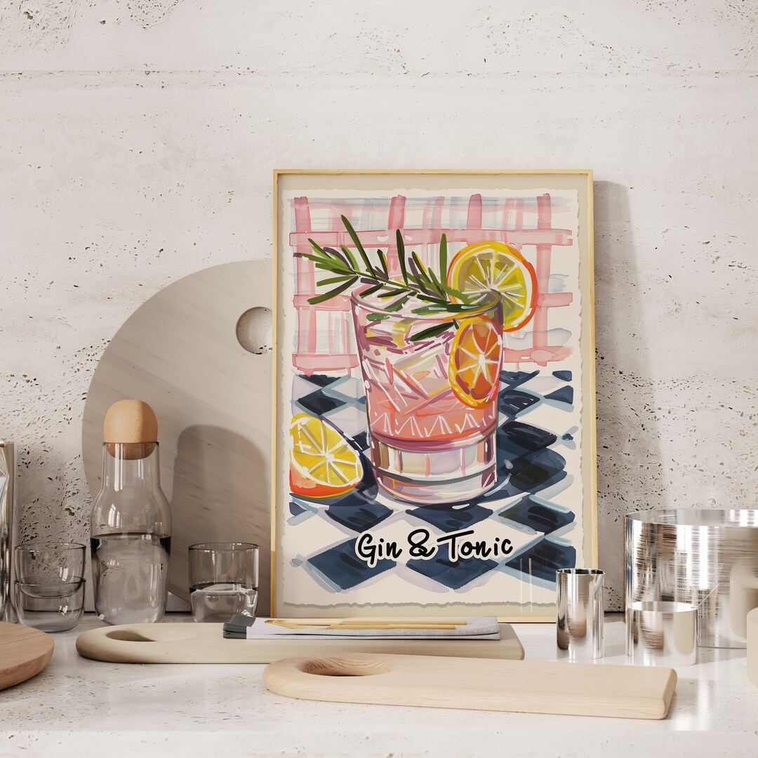Cheers to Gin Tonic, Cocktail Poster Art for Bar, Retro Drink Print ...