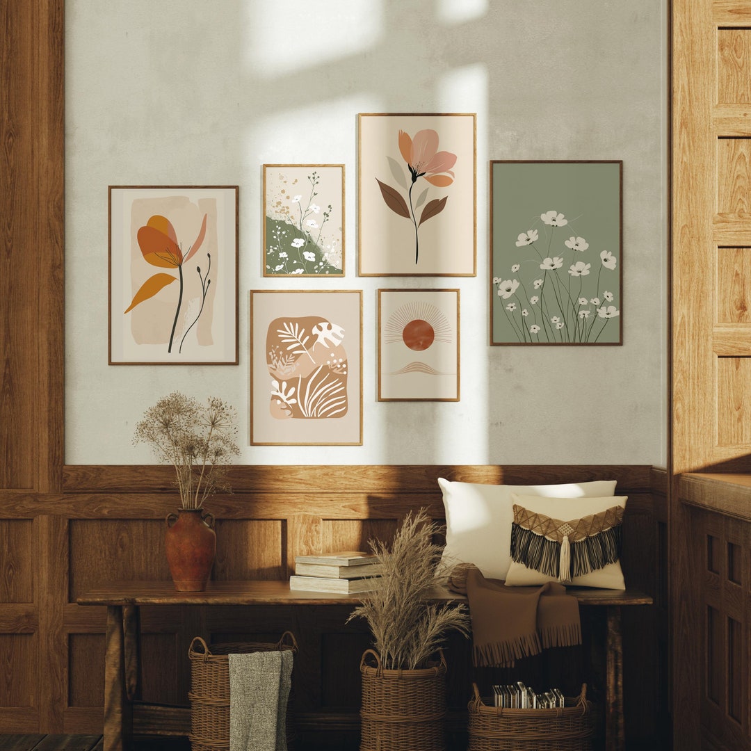 Burnt Orange Boho Wall Art Set of 6 Prints, Boho Living Room Wall Art ...