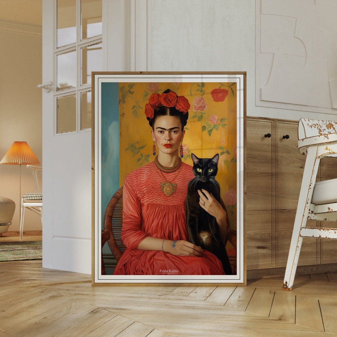 Frida Kahlo Portrait With Black Cat, Frida Khalo, Frida Kahlos Print ...