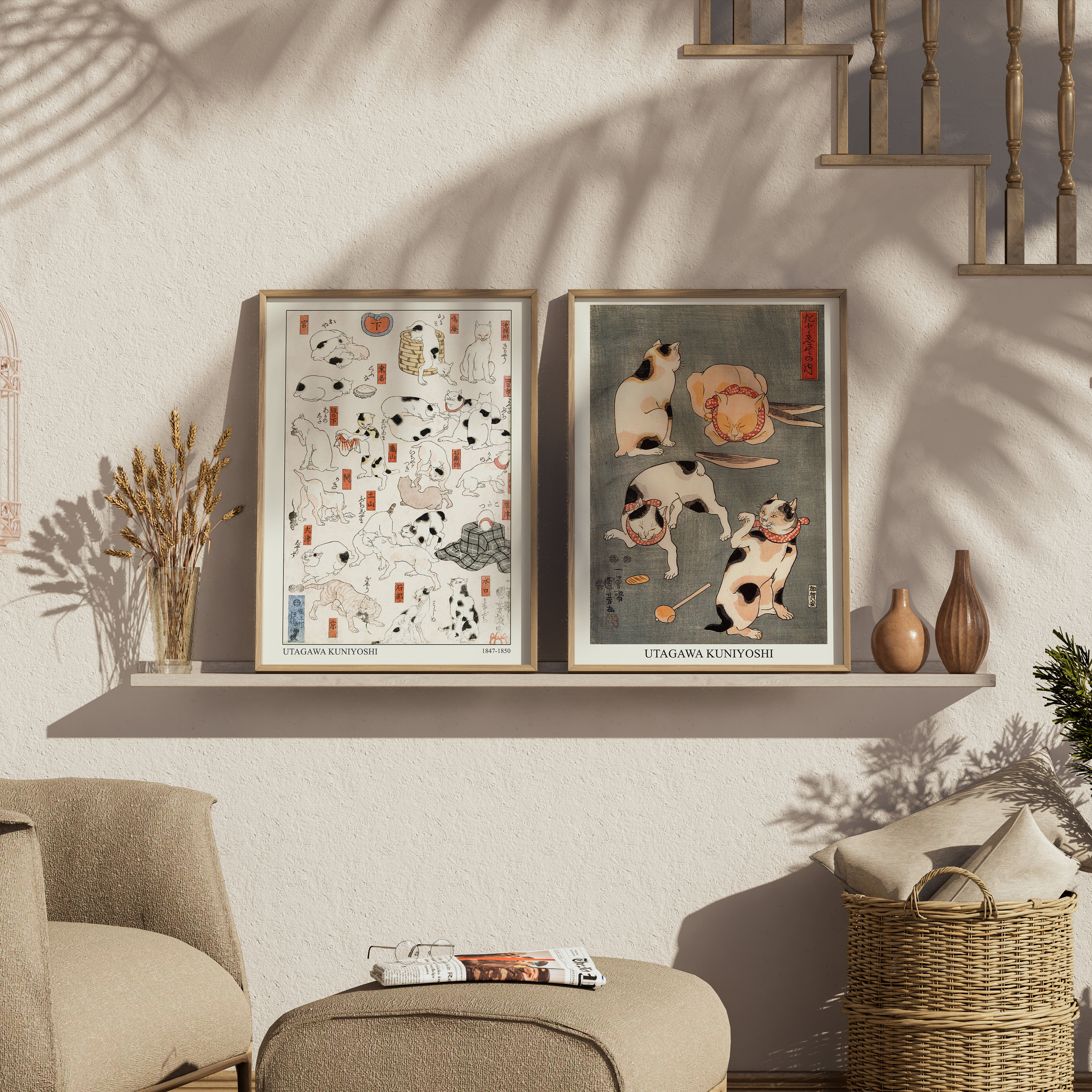 Japanese Cat Art Set of 2 Japanese Cat Print by Utagawa - Etsy