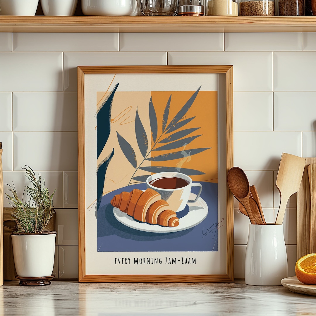 Croissant and Coffee Poster, Croissant, Coffee Bar Print, Coffee Poster ...