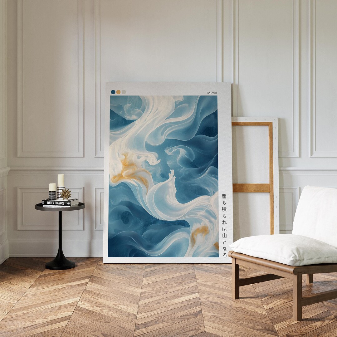 Perfect Blue Japandi Wave Poster, Japandi Wall Art, Wabi Sabi Wall Art, Modern Neutral Home ...