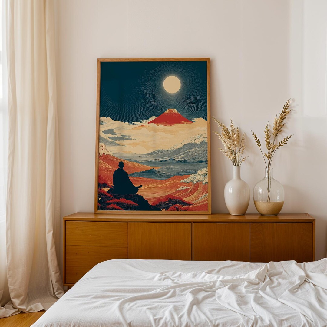 Zen Meditation Wall Art, Japanese Mount Fuji Print, Ukiyo-e Style ...