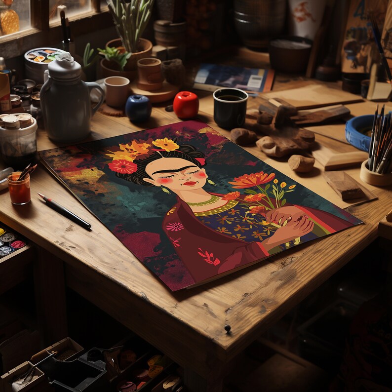 Frida Kahlo Unique Cartoon Portrait, Digital Download, Mexican Art ...