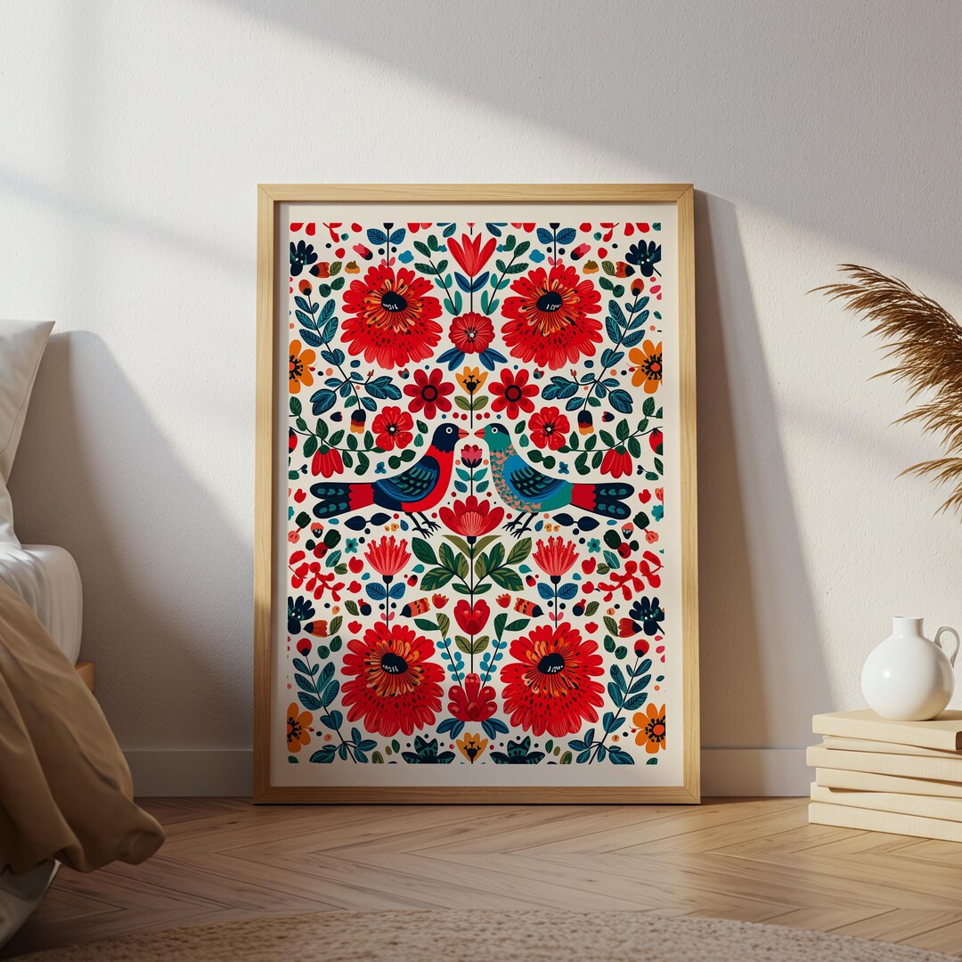 Polish Folk Art Print: Colorful Birds and Floral Design (PDF & JPG) - Etsy