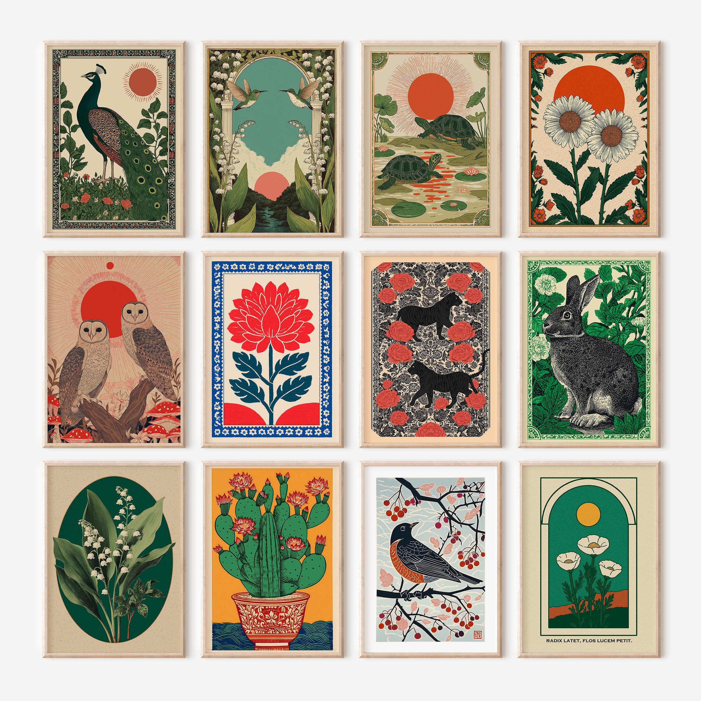 Folk Art Prints Set of 100, Hummingbird, Lily of the Valley ...