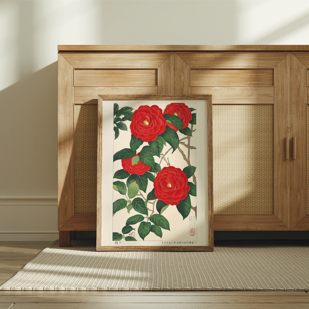 Japanese Red Flowers Poster, Traditional Japanese Wall Art Poster ...