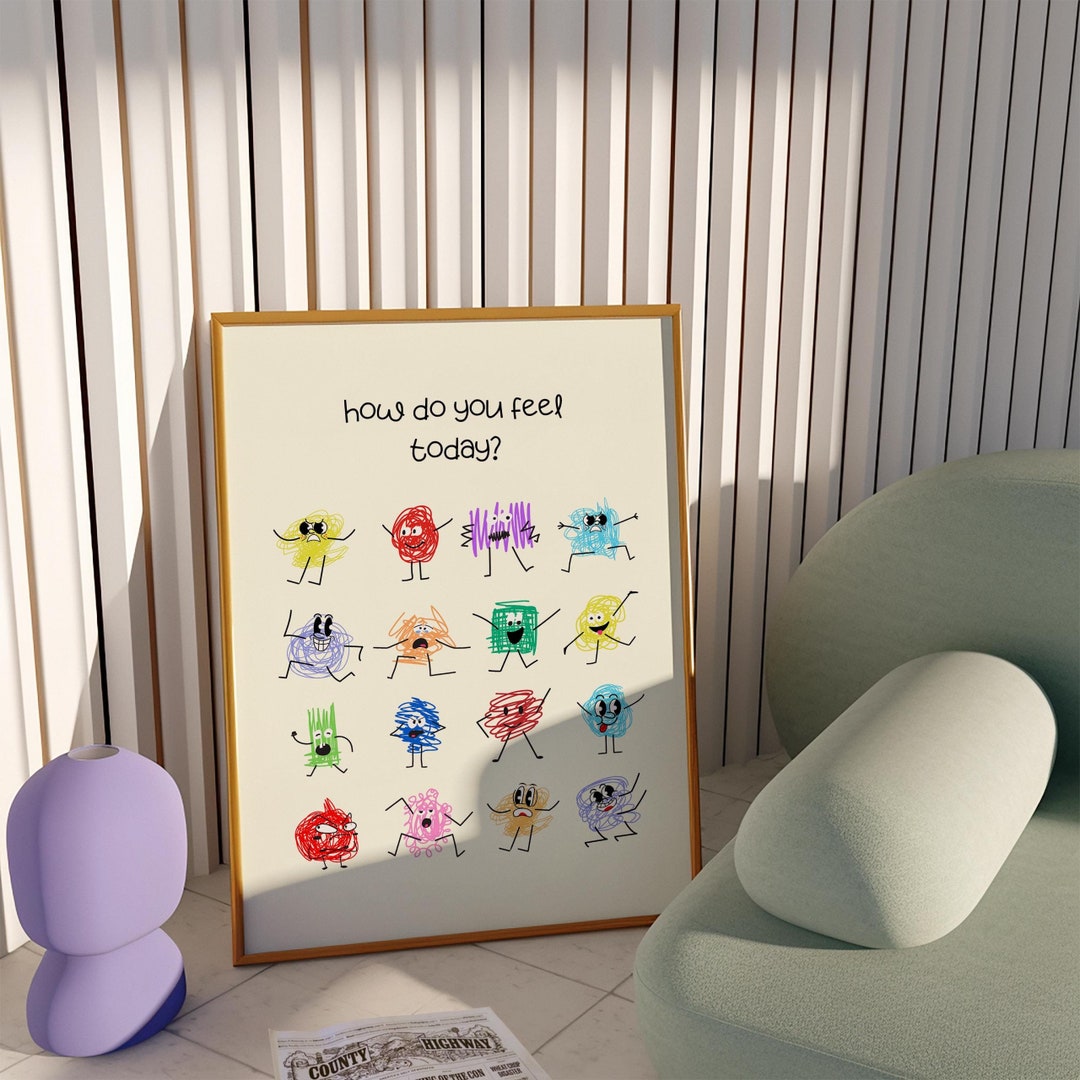 How Do You Feel Today Poster, Kids Room Decor, Funky Emotions Wall Art ...