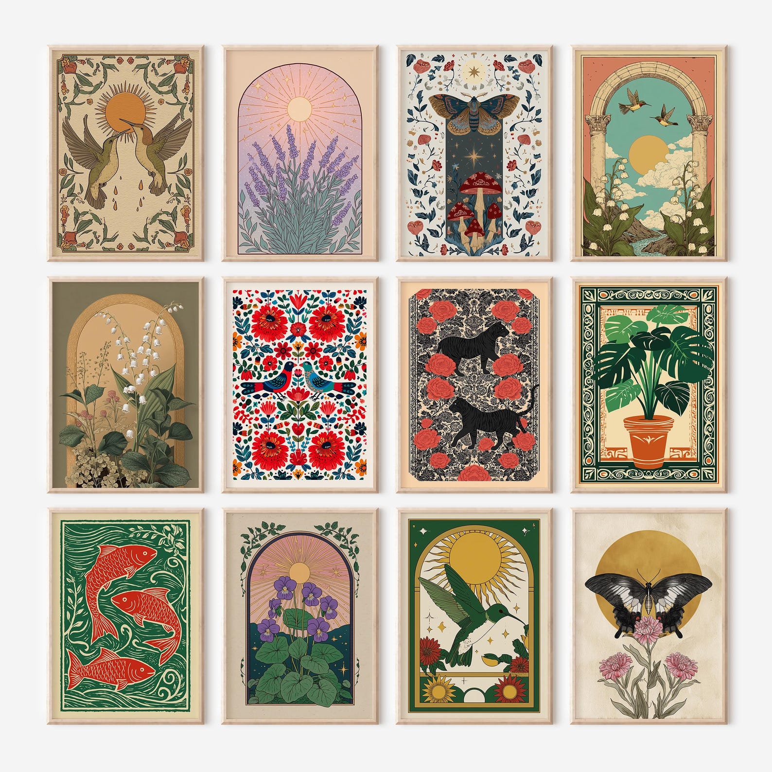 50 Piece Folk Art Prints Set: Scandinavian, Polish & Mexican Decor ...