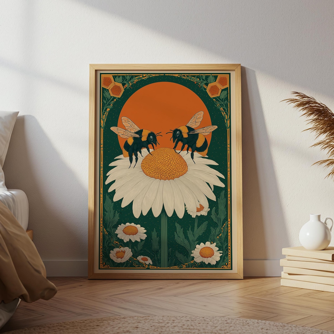 Bee Folk Art Print: Vintage Daisy Illustration (digital Download) - Etsy