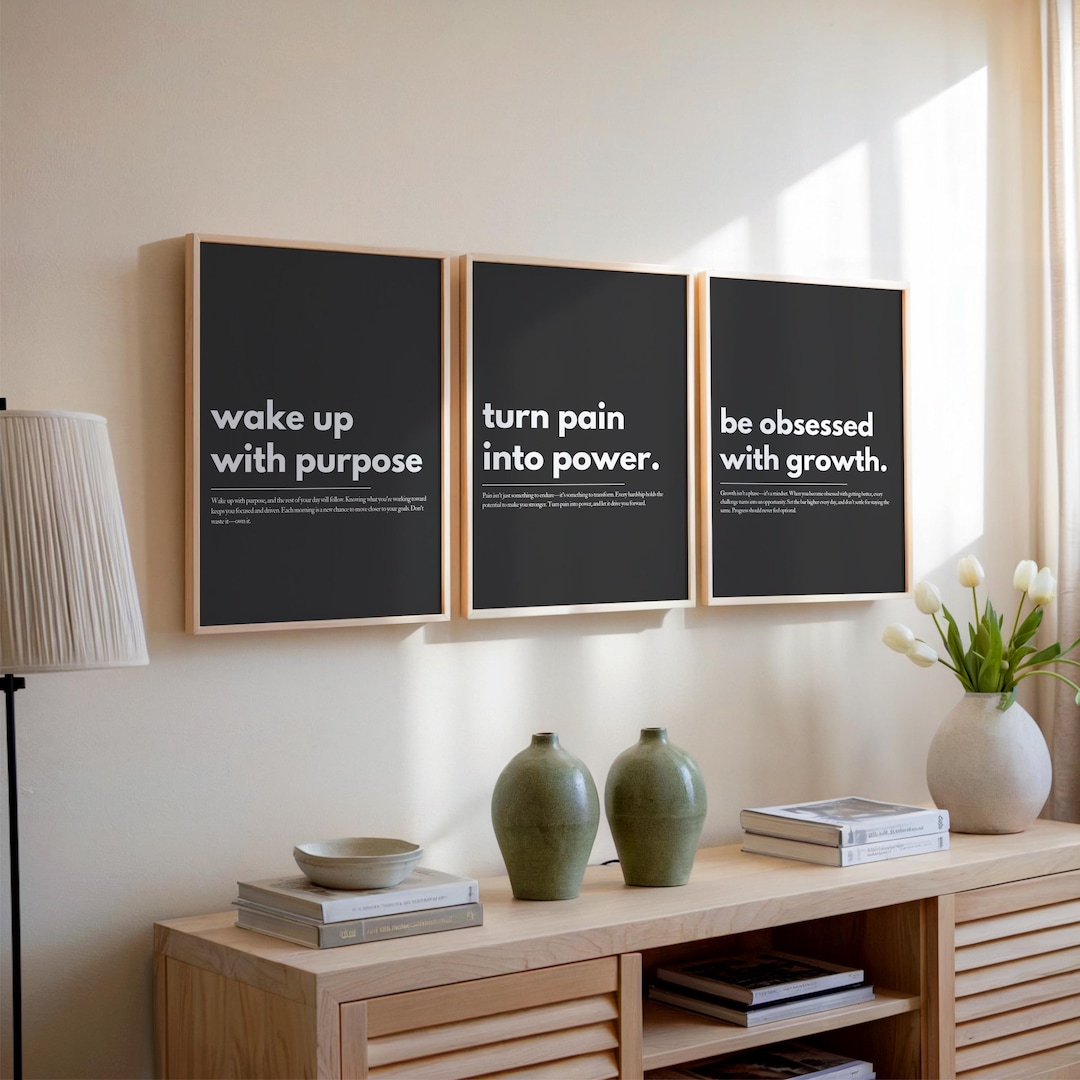 Motivational Poster Set of 3, Uplifting Quote, Black Typography Print ...