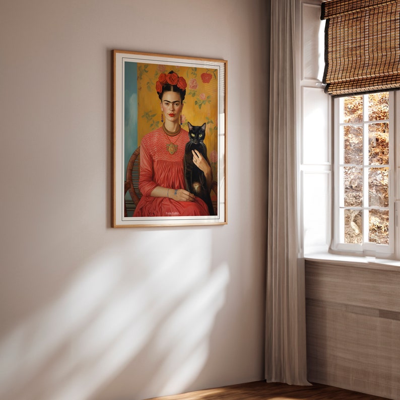 Frida Kahlo Portrait With Black Cat, Feminist Art Print, Digital ...