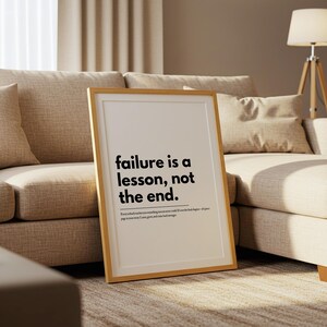Failure is a Lesson Not the End Motivational Quote Wall Art, Uplifting ...