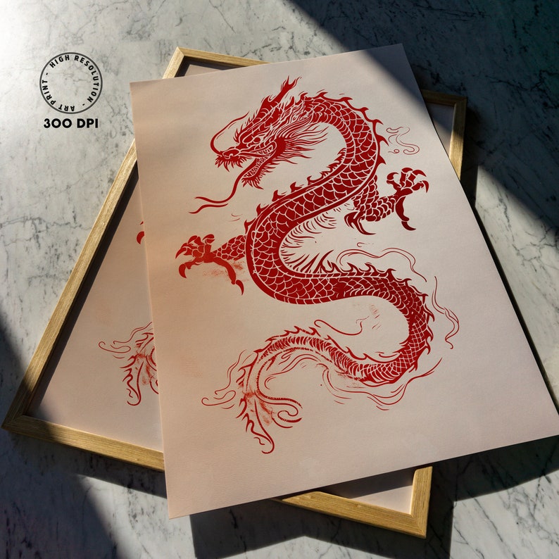 Red Dragon Poster, Japanese Wall Art, Japan Art, Japanese Art, Asian ...