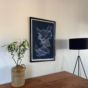 Mid Century Modern Navy Blue Poster, Modern Abstract Art Print, Japandi ...