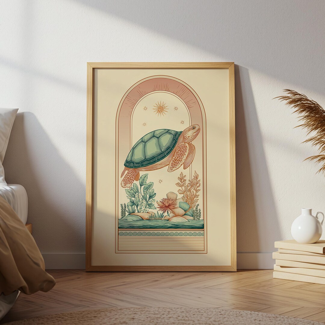 Sea Turtle Folk Art Print: Ocean Nature Wall Art (digital Download) - Etsy