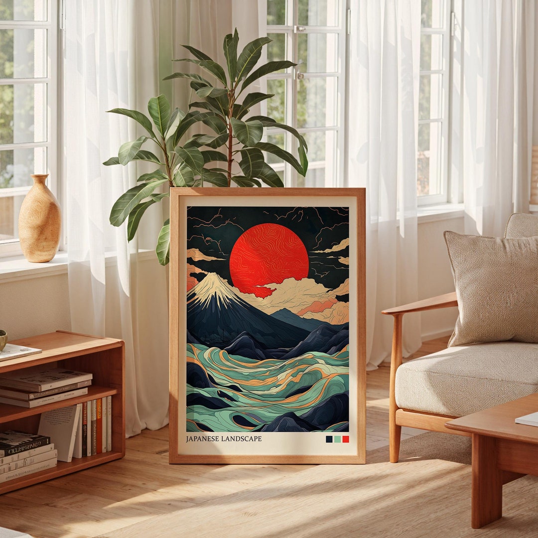 Japanese Wave and Mountain Poster, Japanese Wall Art, Japandi Wall Art ...