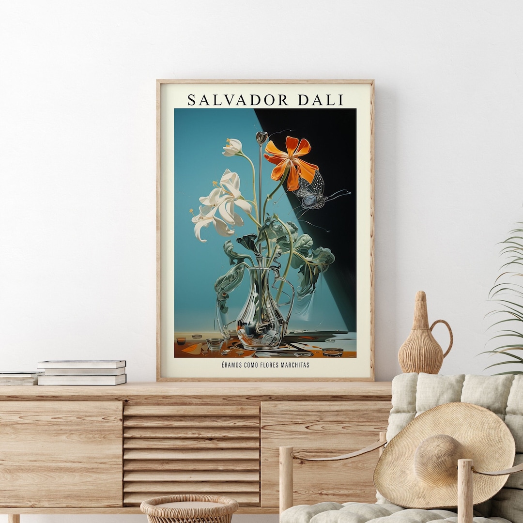 Salvador Dali Flowers in Vase Painting, Indigo Blue Wall Art, Digital ...