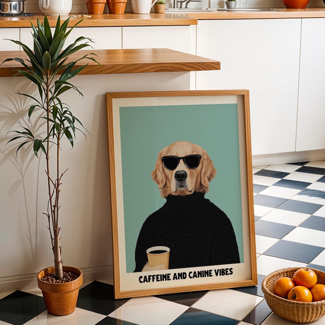 Funny Dog Coffee Poster: Golden Retriever Art (PDF & JPG) - Etsy