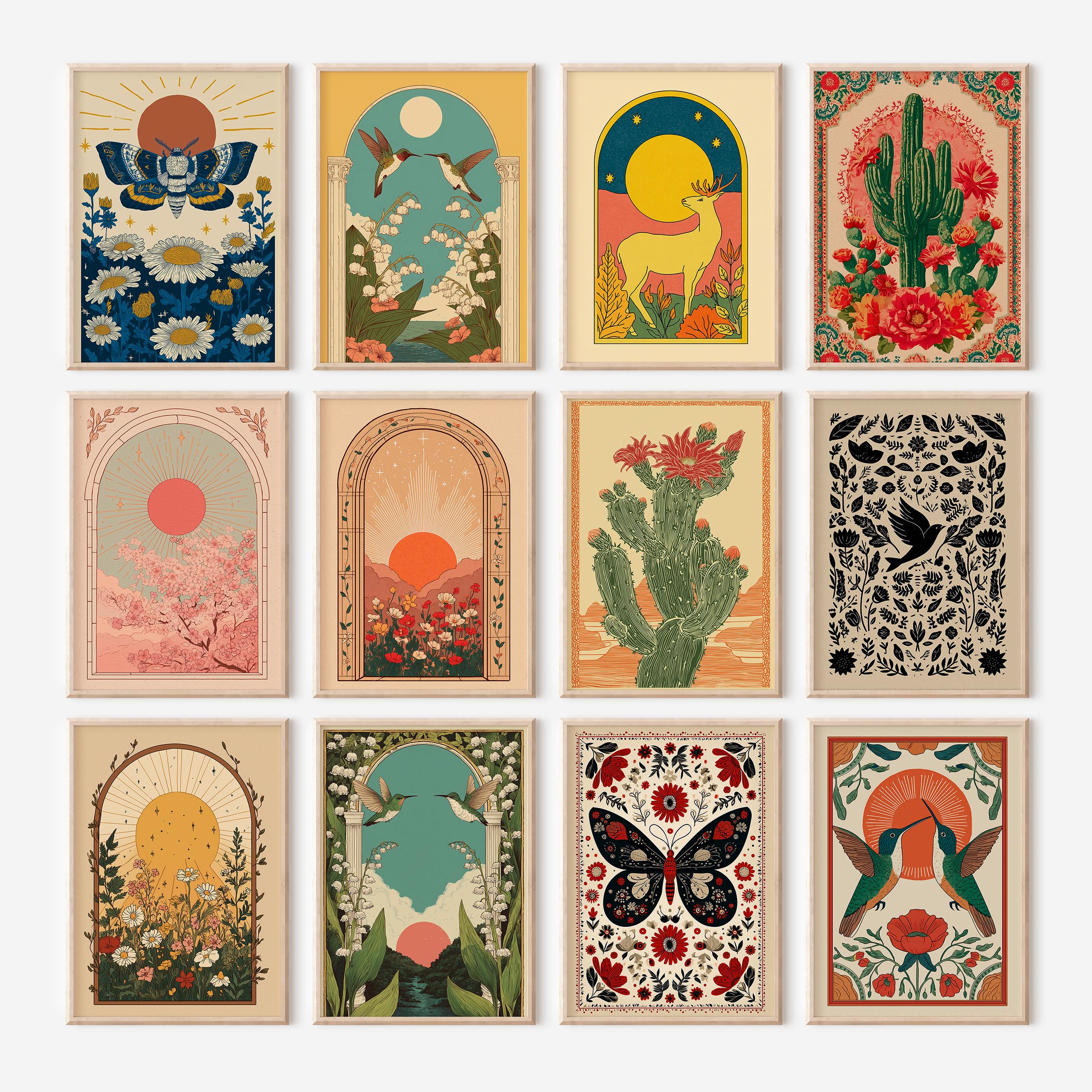 50 Piece Folk Art Prints Set: Scandinavian, Polish & Mexican Decor ...