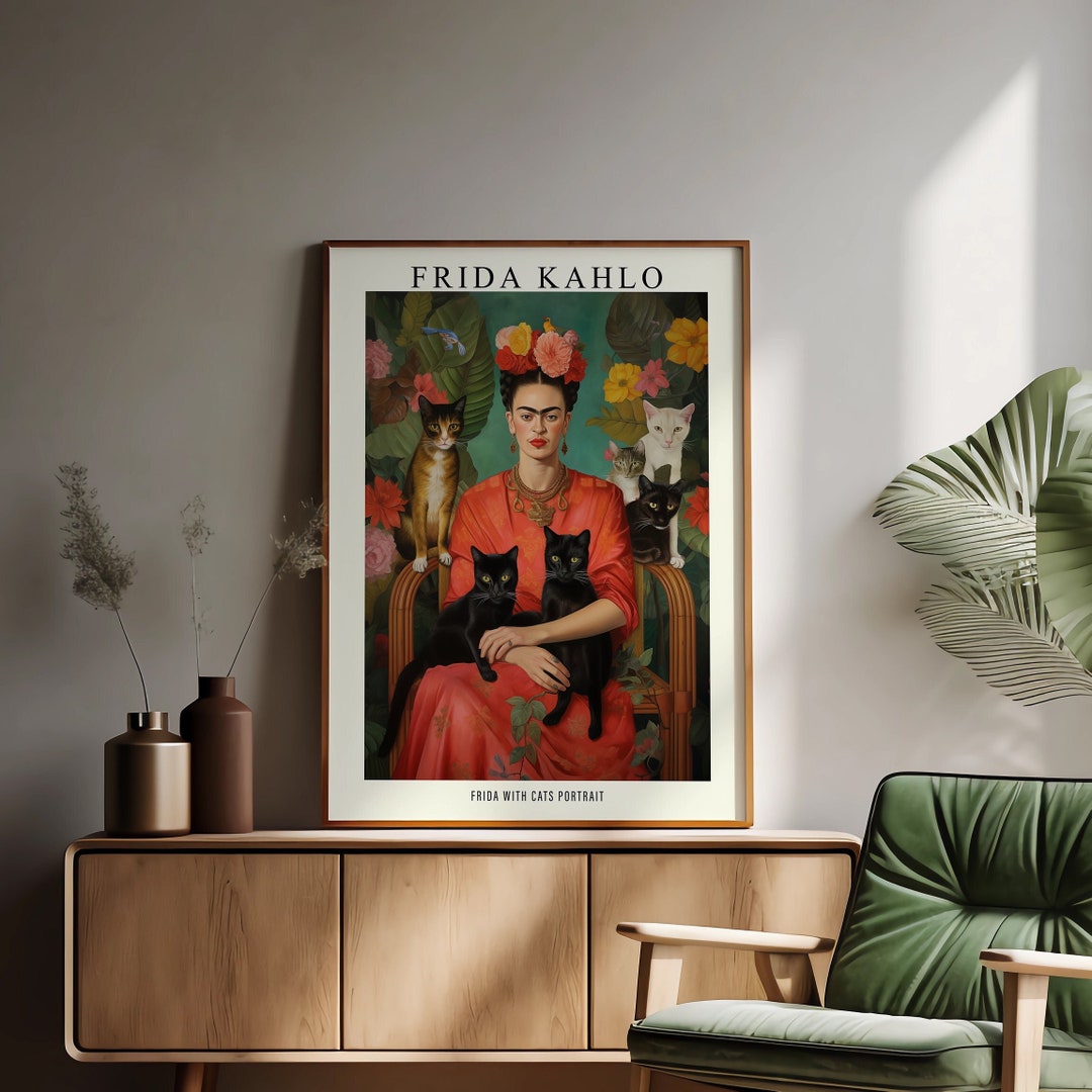 Frida Kahlo With Cats Wall Art, Colorful Feminist Portrait Poster ...