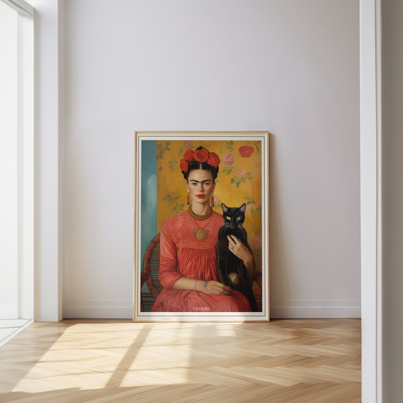 Frida Kahlo Portrait With Black Cat Feminist Art Print - Etsy