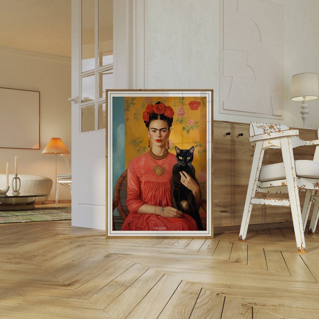 Frida Kahlo Portrait With Black Cat, Feminist Art Print, Digital ...