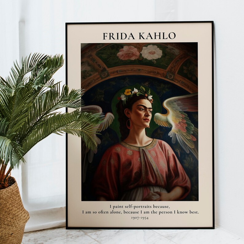 Frida Kahlo Self-portrait Quote Print, Angelic Mexican Feminist Wall ...