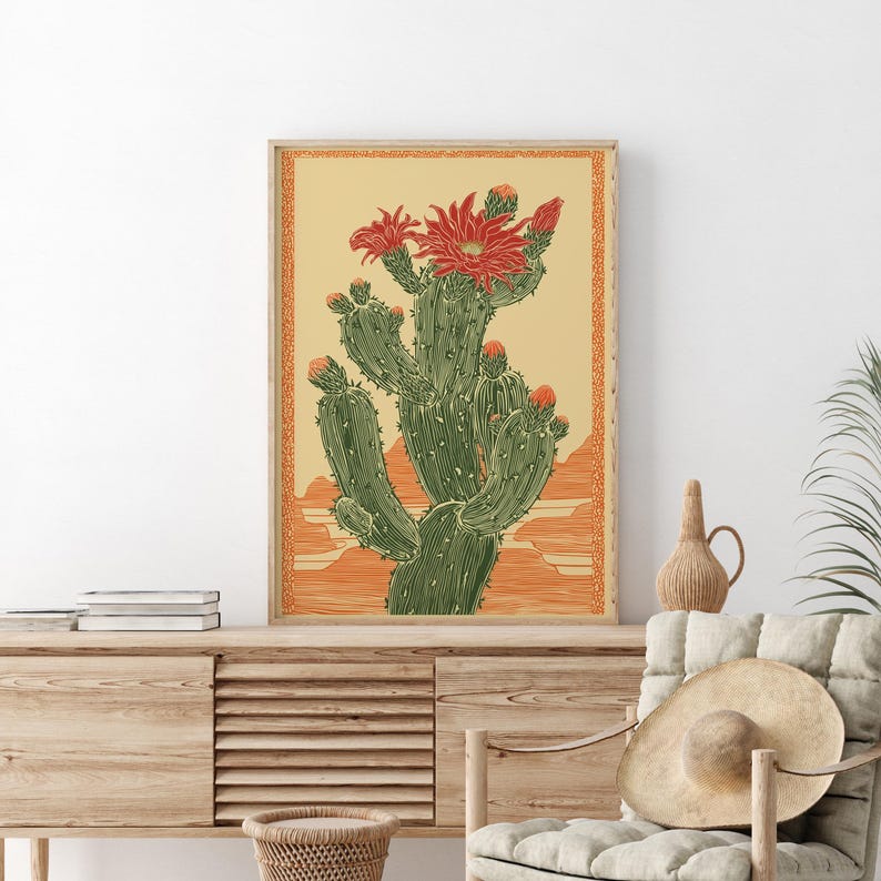 Cactus Folk Art Print: Southwestern Desert Botanical (digital Download ...