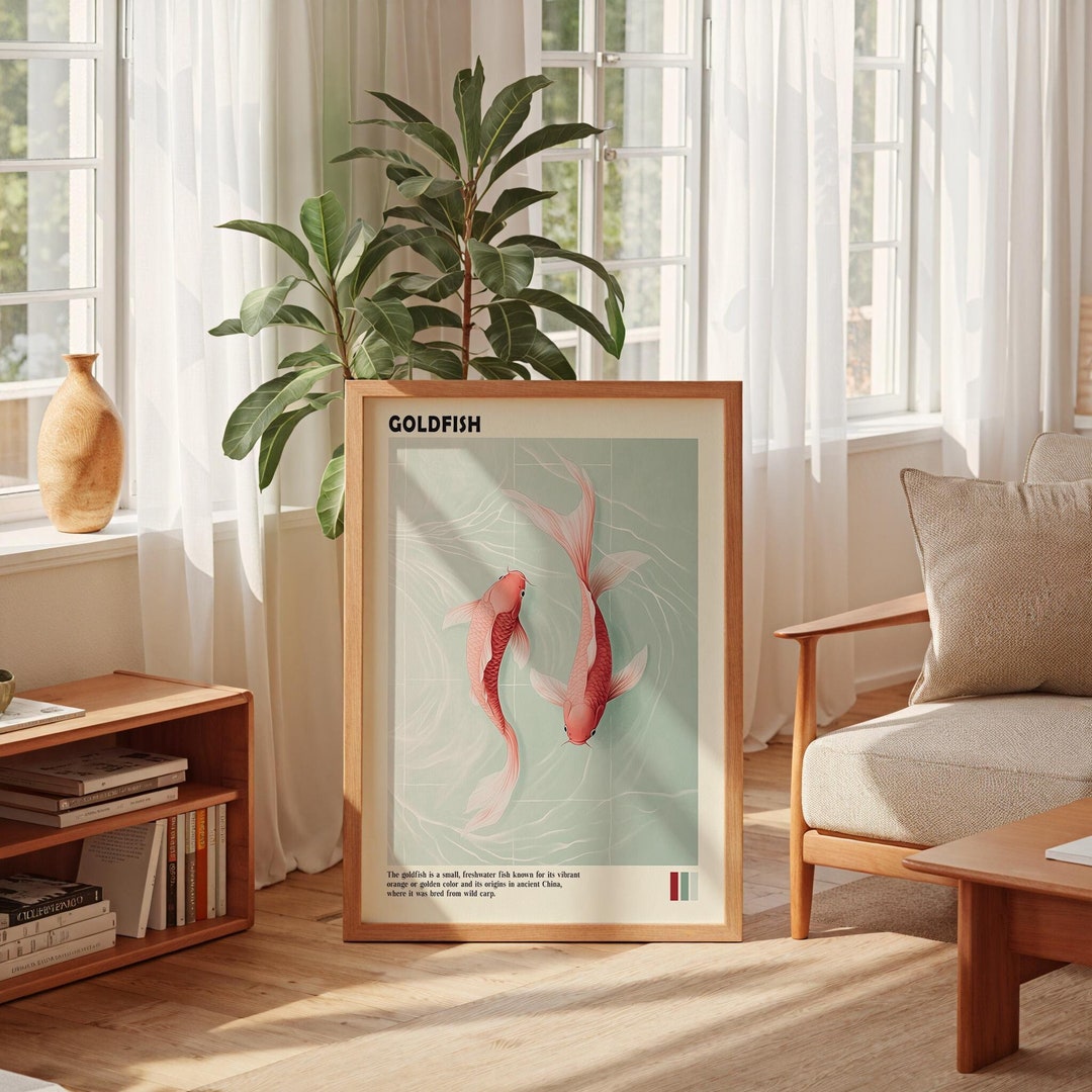 Japanese Goldfish Poster, Japandi Wall Art, Goldfish Print, Japanese ...